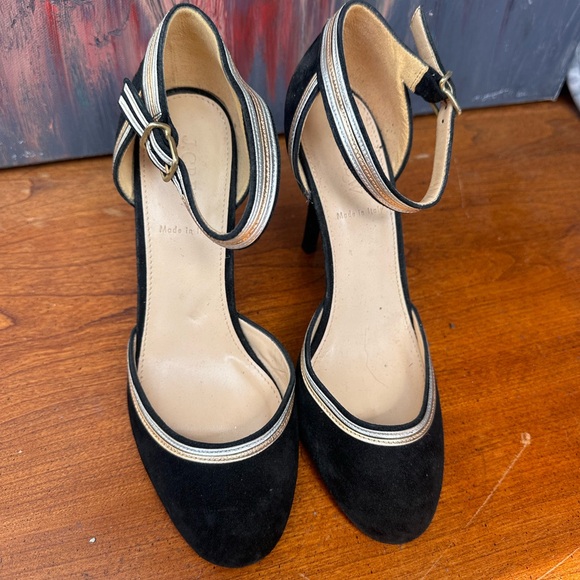J. Crew | Shoes | J Crew Black And Gold Anklestrap Heels | Poshmark